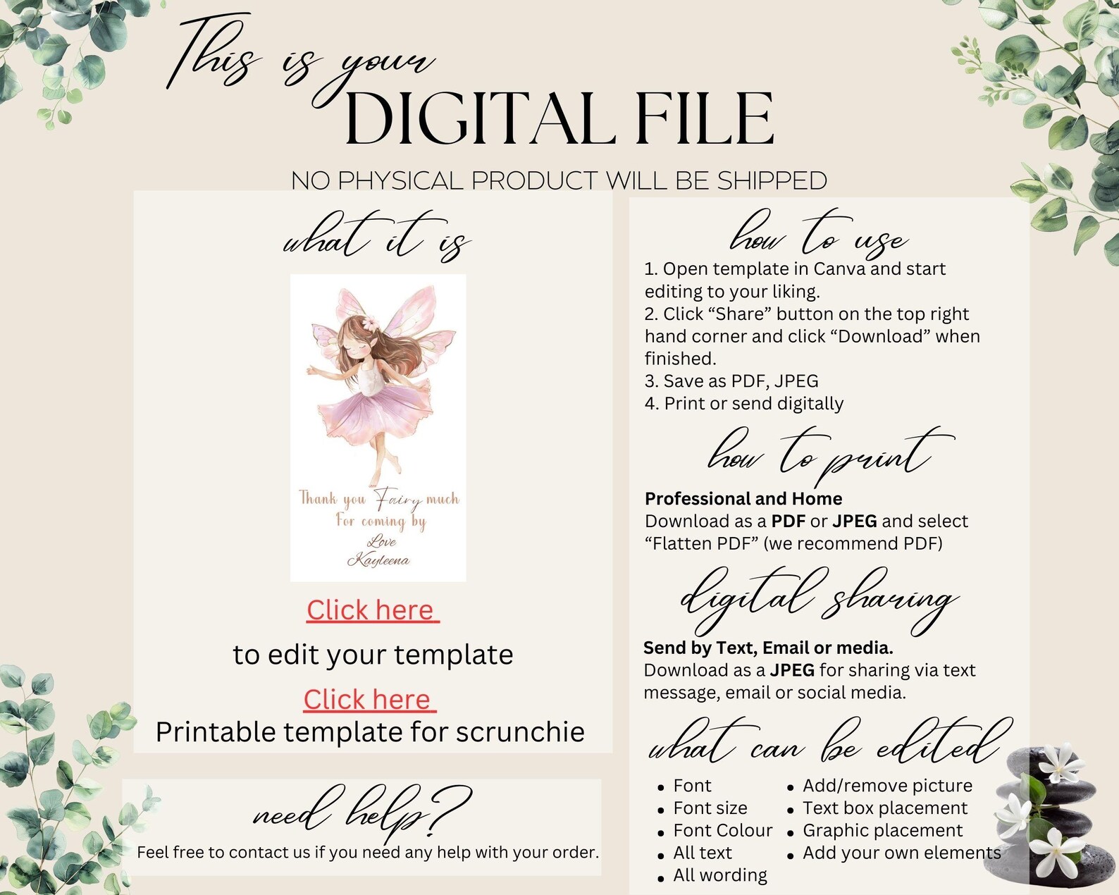 Fairy Scrunchie Thank You Tags Editable Thank You Scrunchie Tags Fairy ...