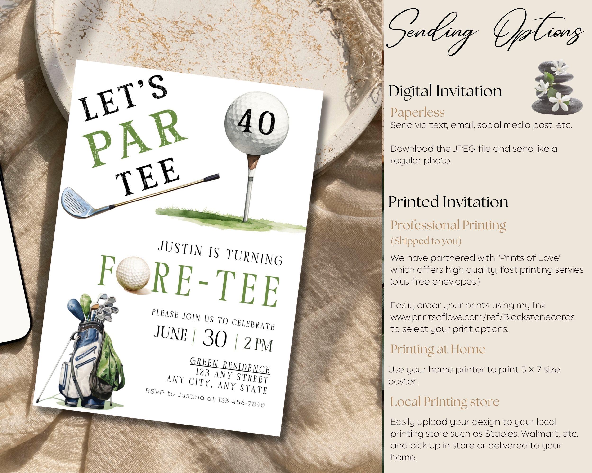 Editable Fore-tee Birthday Party Invite Mens Golf Forty Birthday Invite ...
