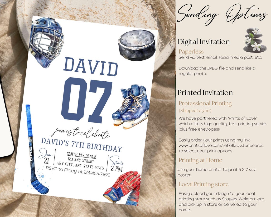 Watercolor Hockey Birthday Invitation: Boys Evite Template (digital ...