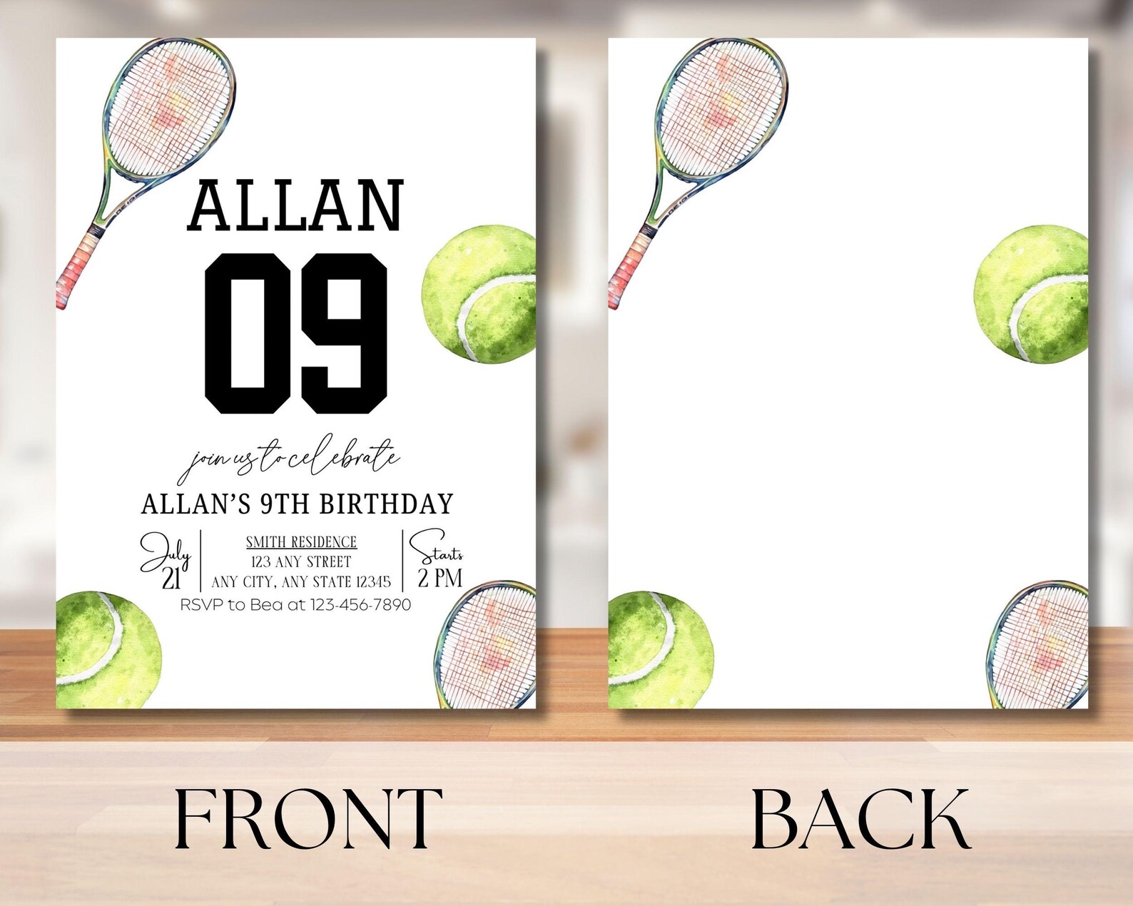 Tennis Birthday Invitation: Watercolor Ball & Racquet (digital Download ...