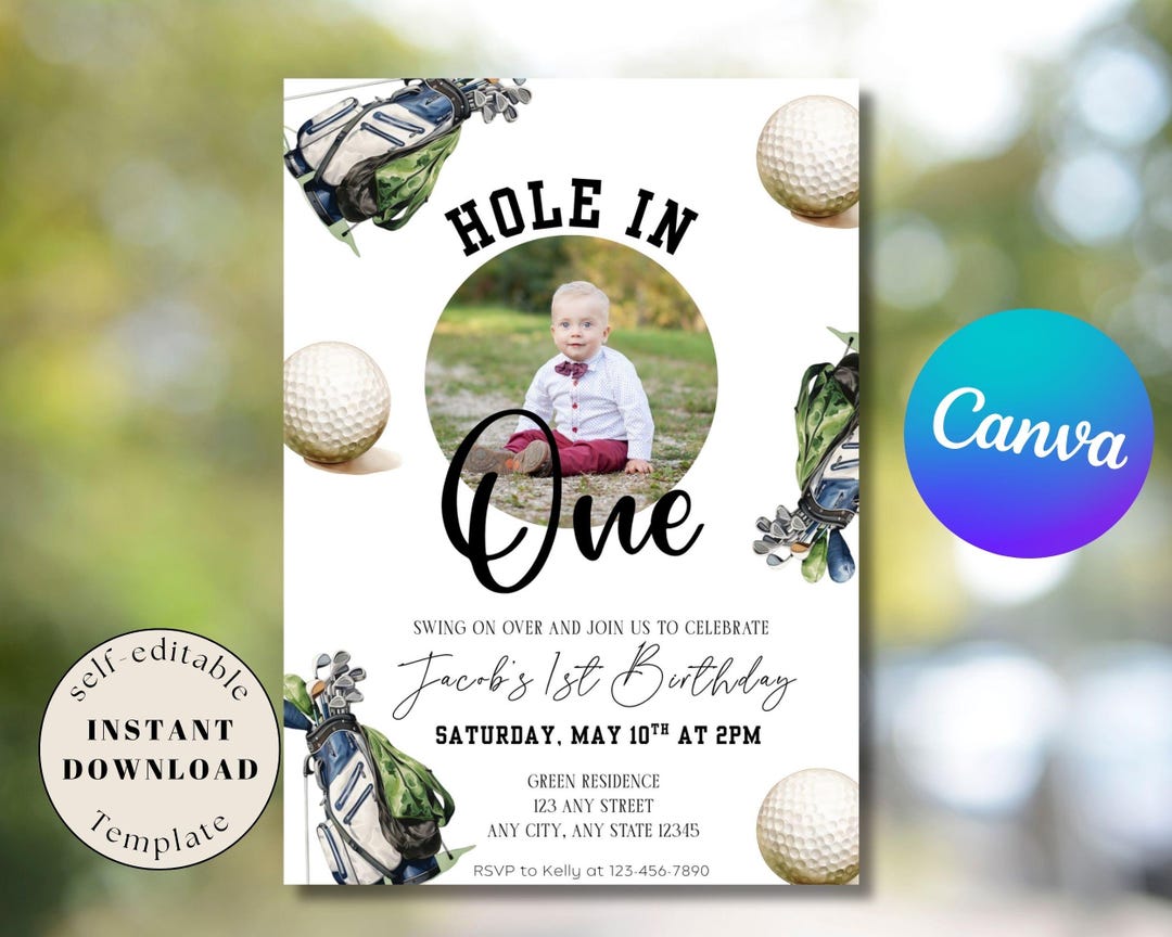 Golf First Birthday Invitation Golf 1st Birthday Invite Babys First ...