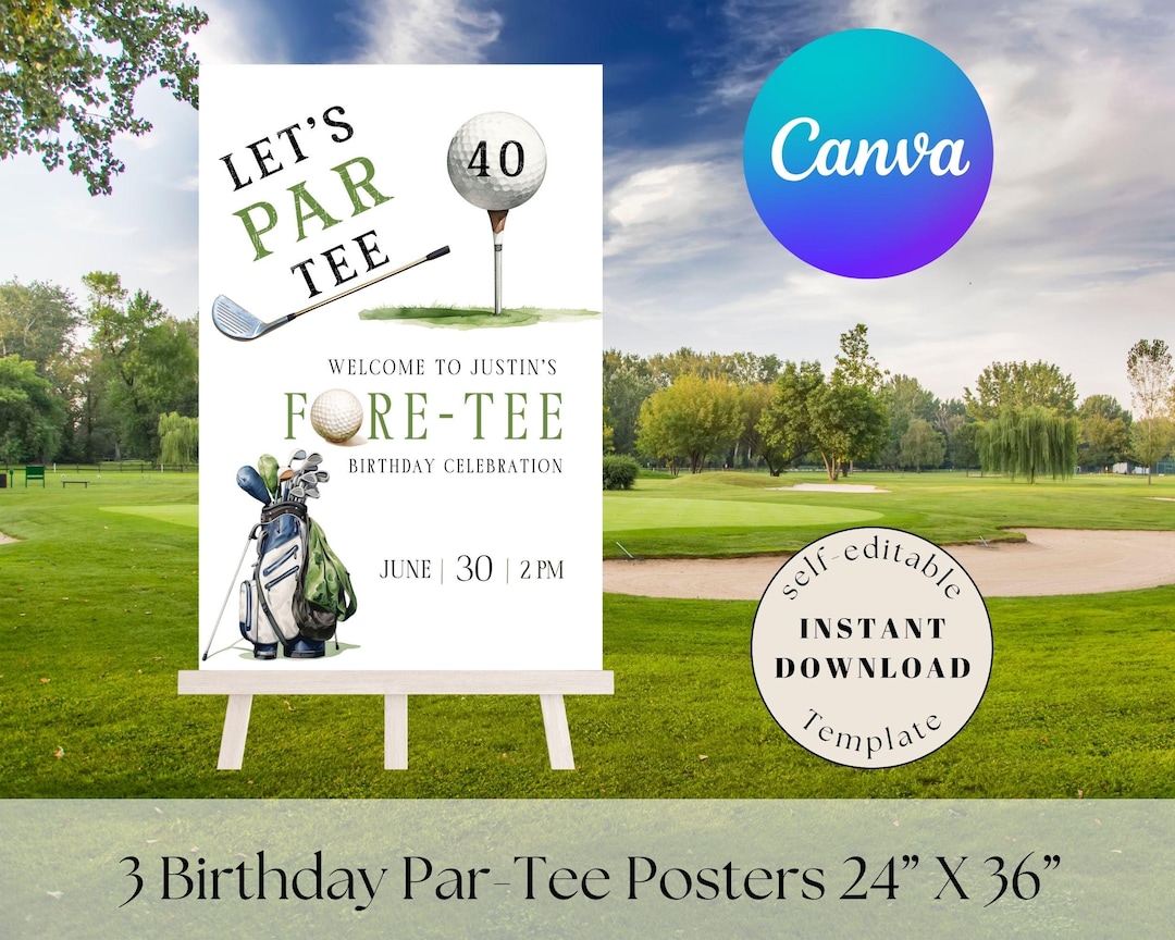 Golf Birthday Party Poster Template: Fore-tee Theme (24” X 36”) (canva ...