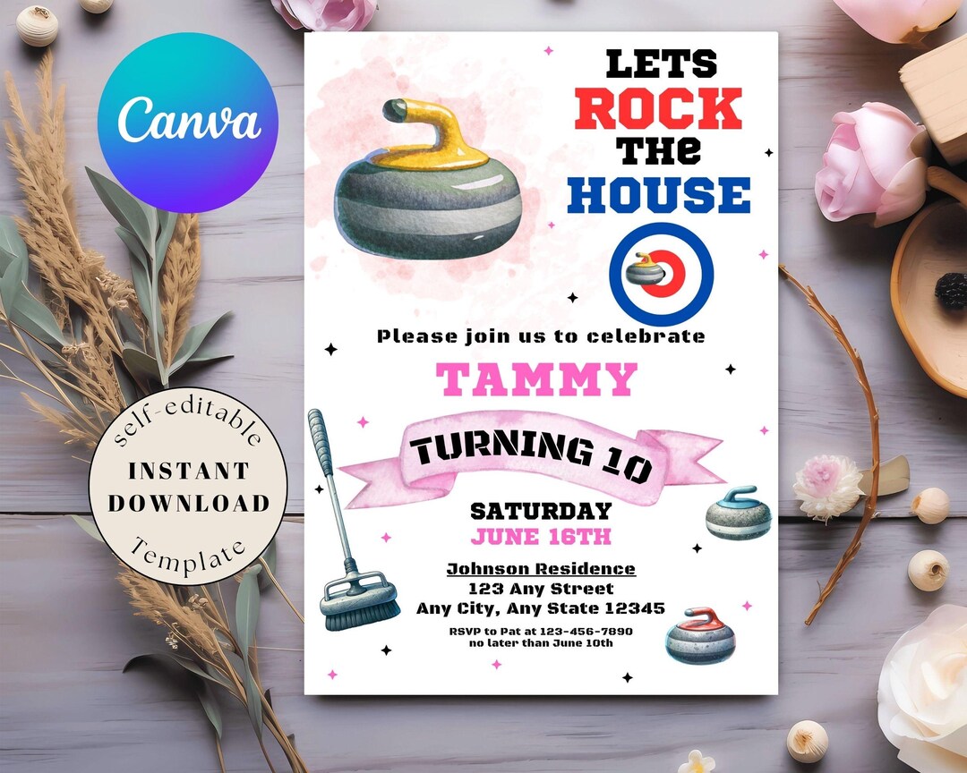 Curling Birthday Invitation Template: Rock the House (digital Download ...