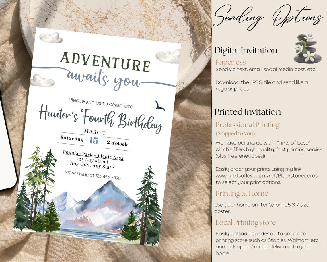 Editable Adventure Awaits Birthday Invitation Outdoor Birthday ...