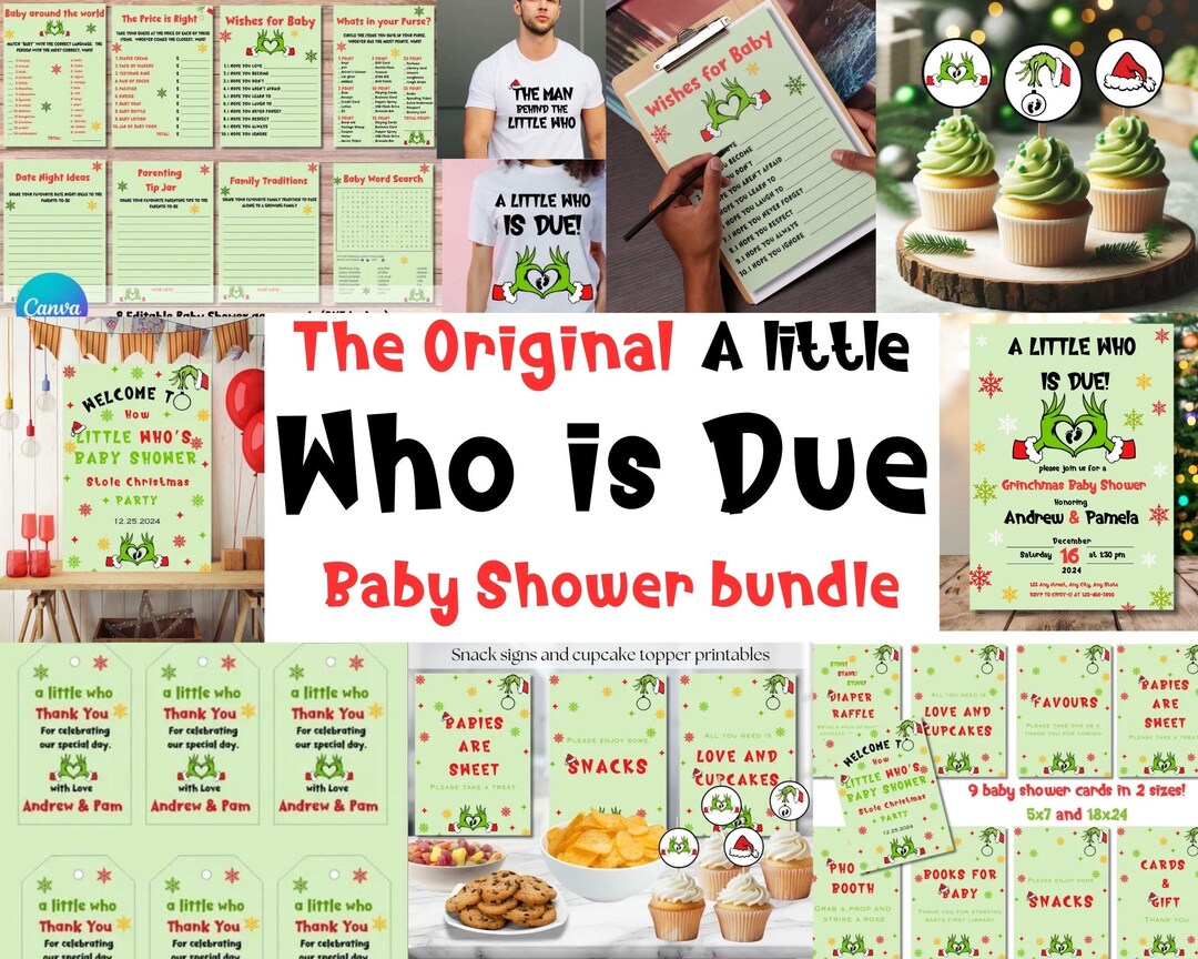 A Little Who is Due Baby Shower Invitation Bundle Grinchmas Bundle ...