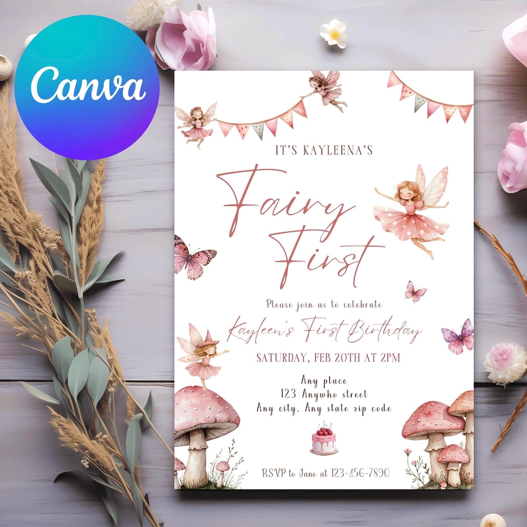 Editable Fairy First Birthday Invitation First Birthday Fairy Theme ...