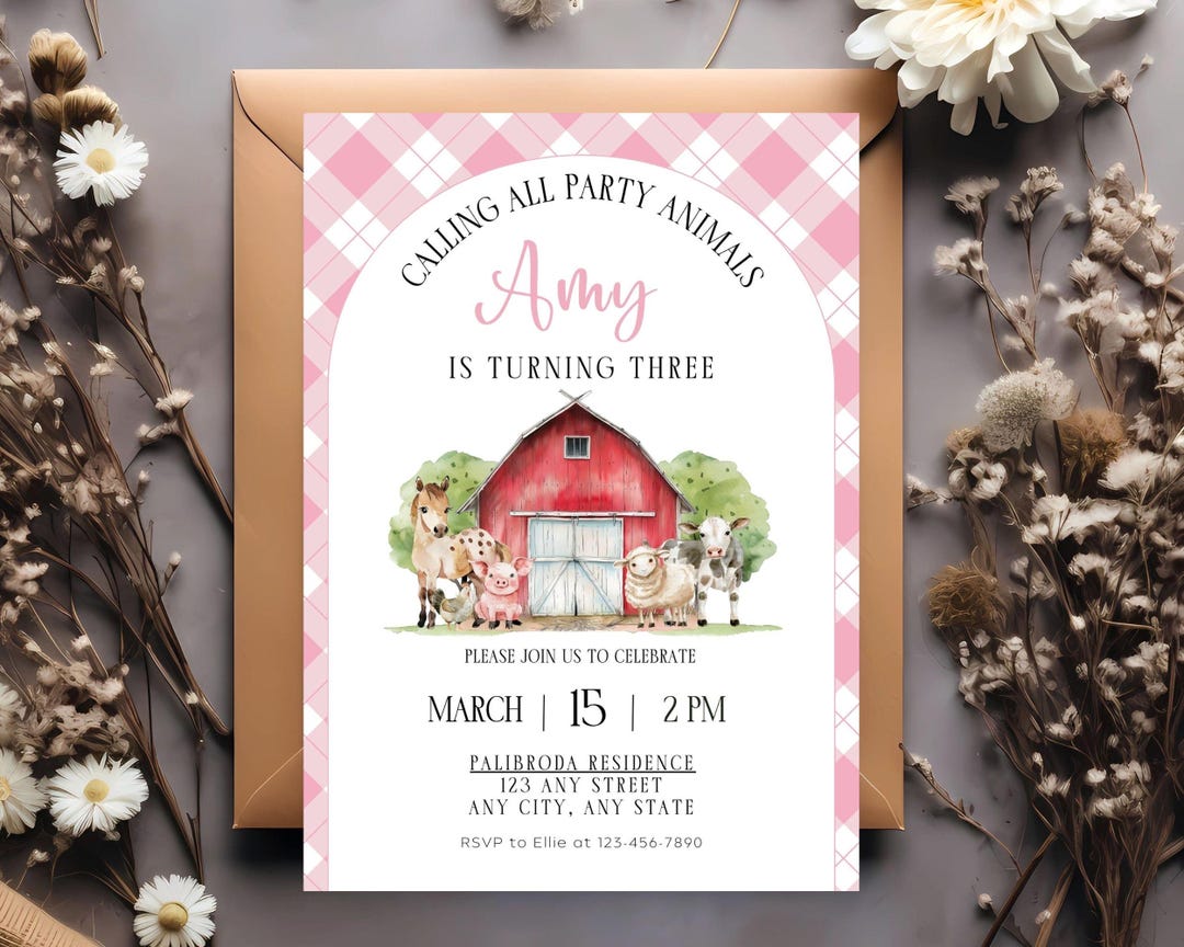 Editable Party Animal Invitation Farm Birthday Invitation Party Animal ...