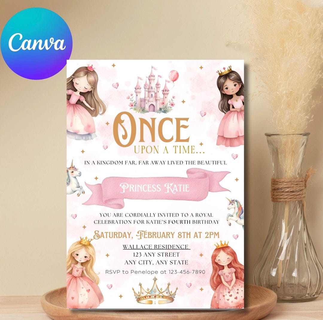 Editable Princess Birthday Party Invitaion Princess Birthday Template ...