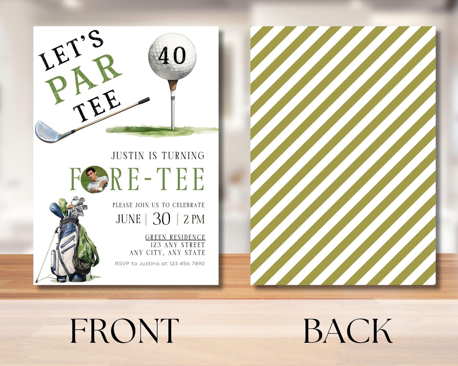 Editable Fore-tee Birthday Party Invite Photo Mens Golf Forty Birthday ...