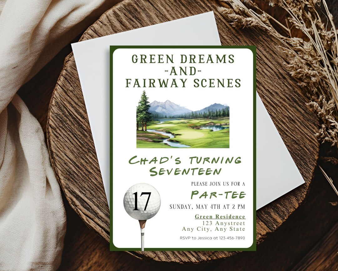 Editable 17th Birthday Invitation Template Golf Birthday Par-tee ...