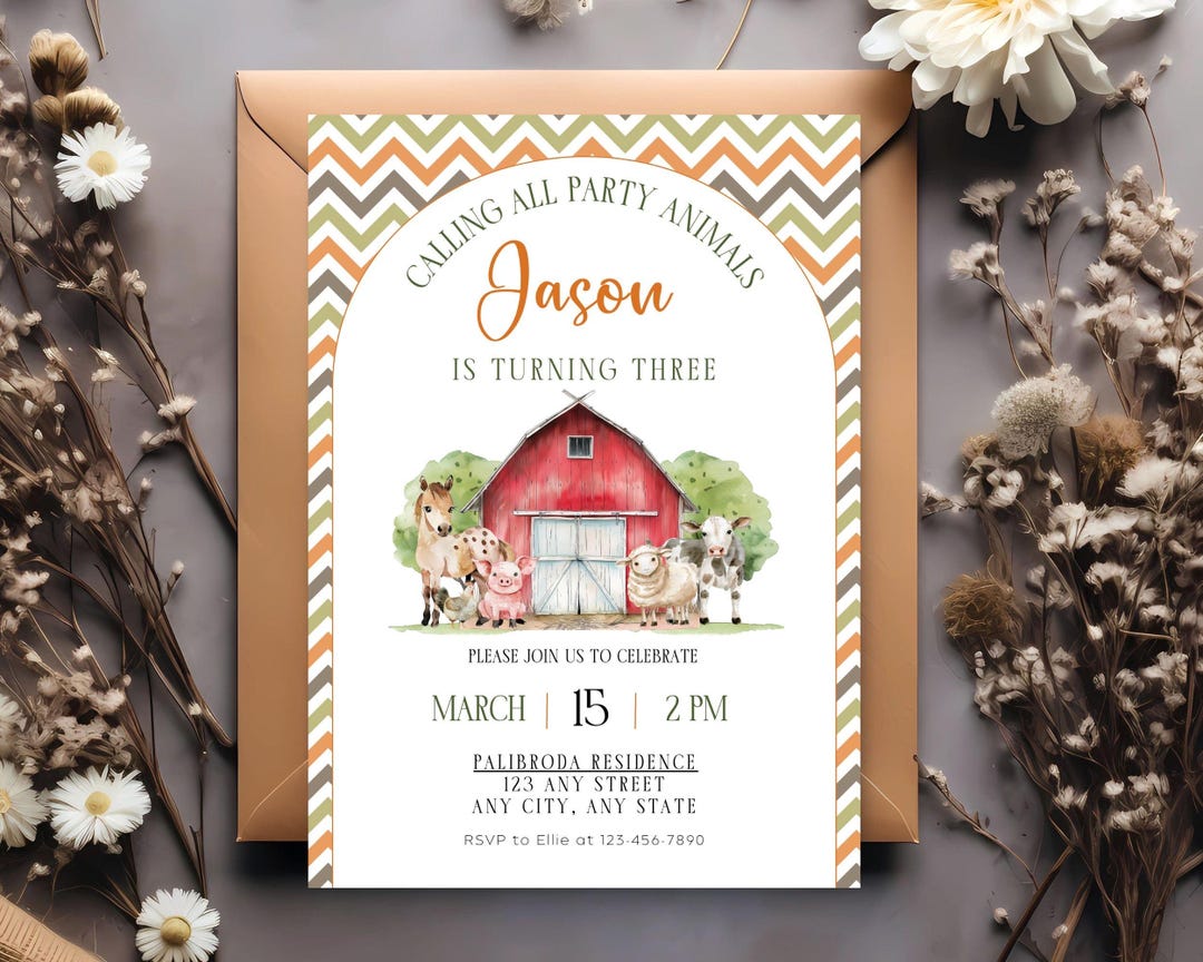 Editable Party Animal Invitation Farm Birthday Invitation Party Animal ...