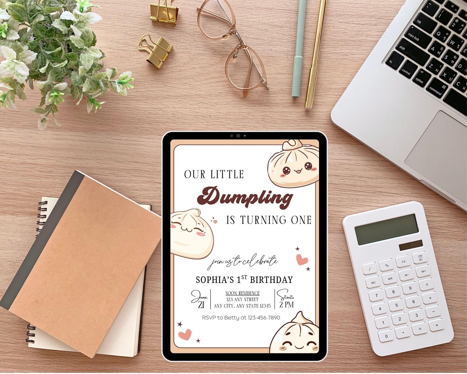 Dumpling 1st Birthday Invitation: Dim Sum Party, Editable Canva ...