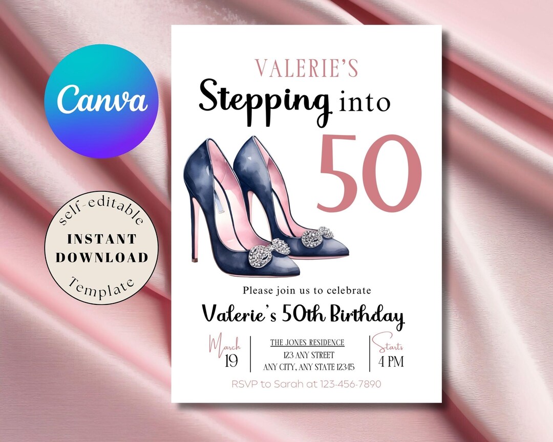 Stepping Into 50 Birthday Invitation Editable 50th Birthday Invite High ...