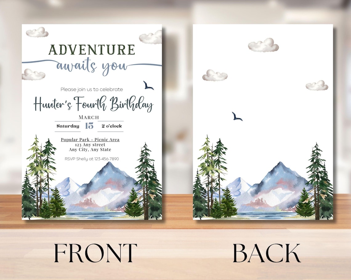 Editable Adventure Awaits Birthday Invitation Outdoor Birthday ...