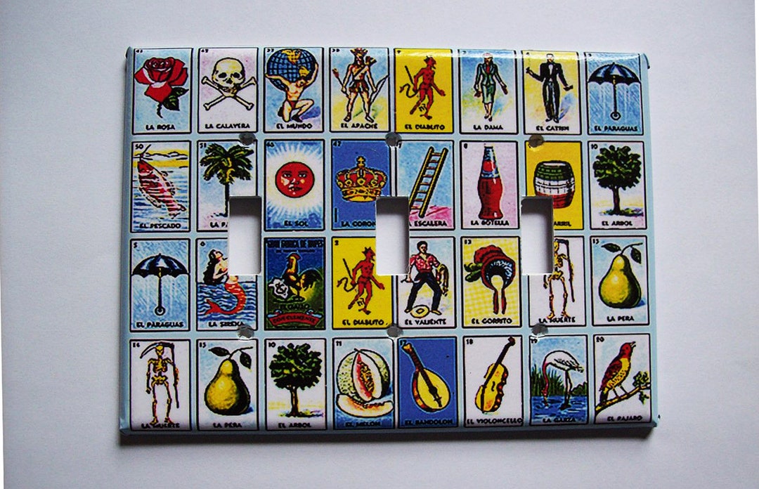 Loteria Triple Switch Plate Cover Retro Vintage Mexico Folk Art Kitsch ...