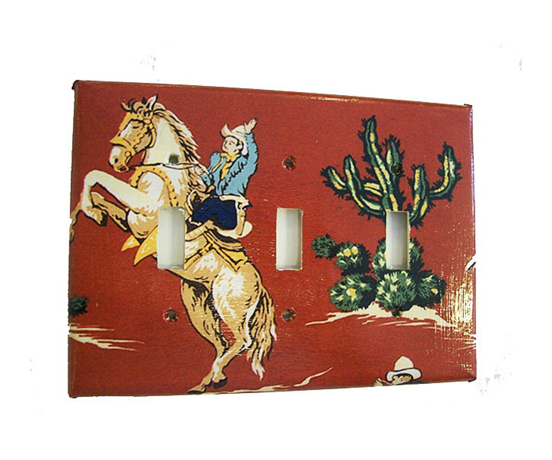 Retro Cowboy Triple Light Switch Plate Vintage Fifties Rockabilly Three ...