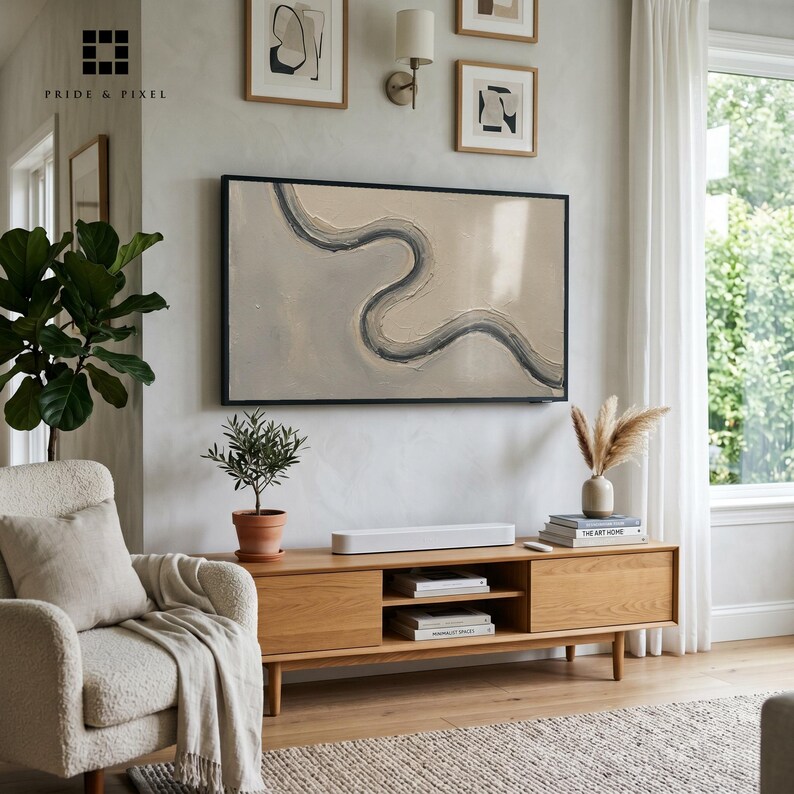 Textured River Samsung Frame TV Art - Neutral Tones and Movement ...