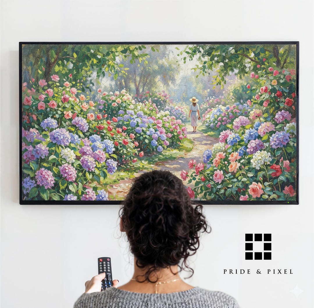 Secret Garden Path Samsung Frame TV Art - Hydrangeas and Roses Digital ...
