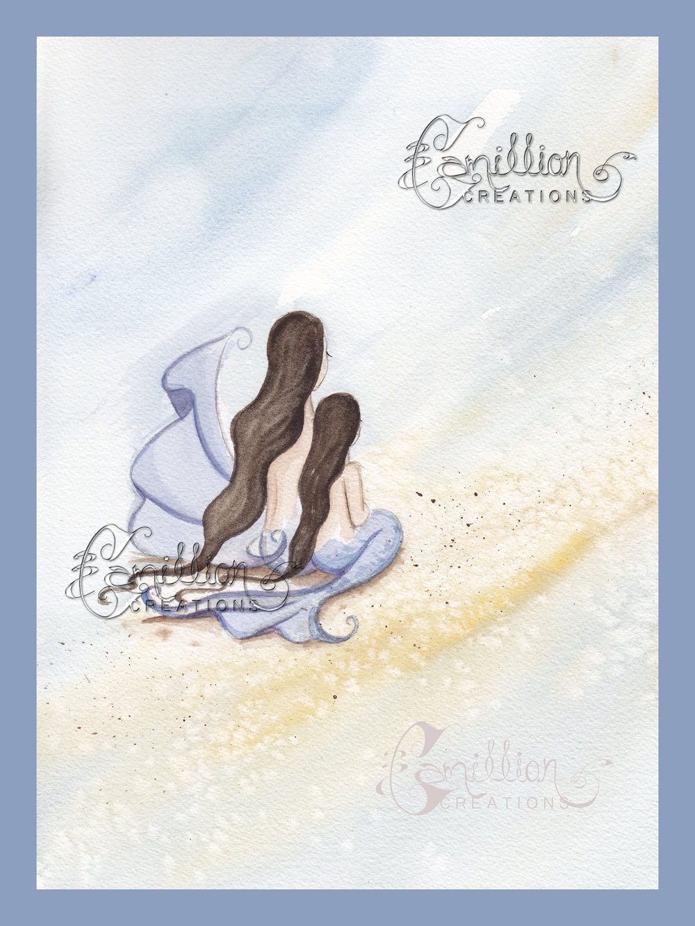Together Mermaid and Daughter on the Beach Print from Original | Etsy