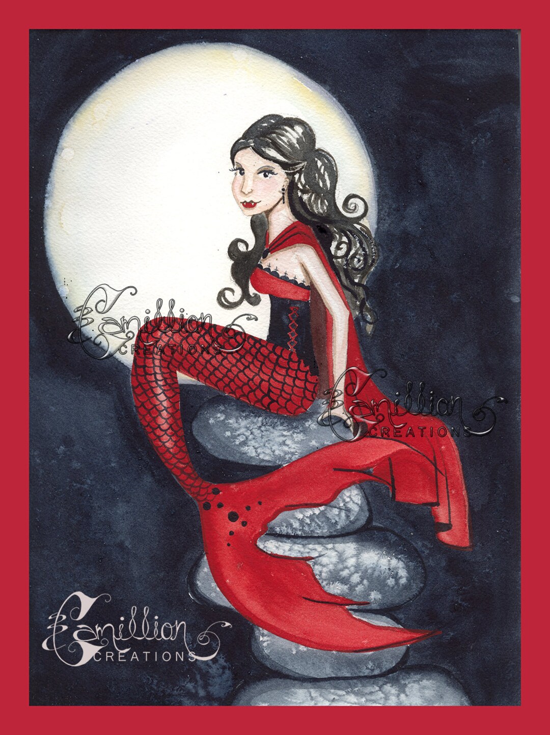 Vampire Mermaid From Original Watercolor Painting by Camille - Etsy