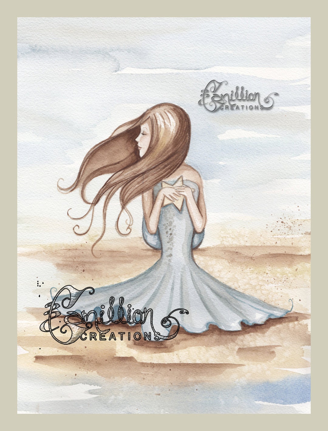 Beach Star Mermaid Print From Original Watercolor Painting by Camille ...