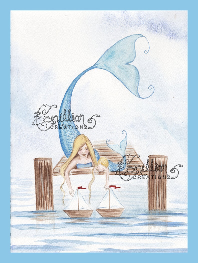 Sailboats Mermaid & Merboy Print From Original Watercolor - Etsy