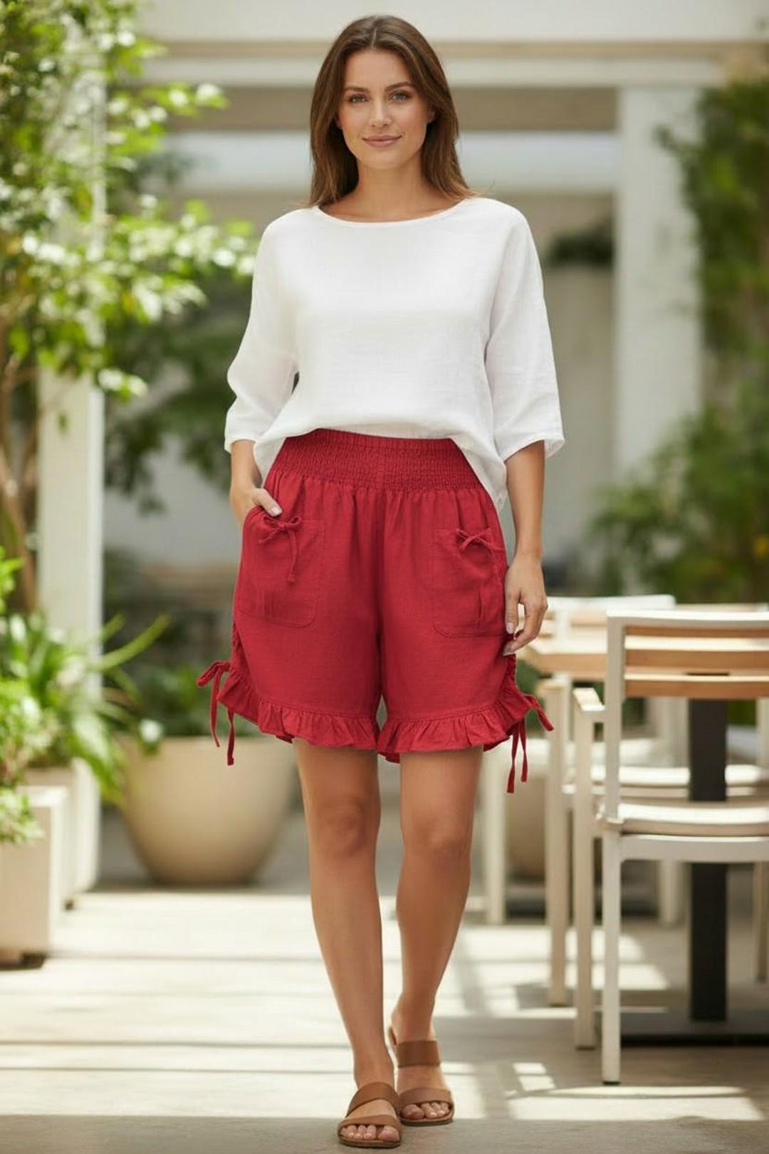 Cotton Shorts, Ruffle Legs, Tie Pockets, One Size, Loose Fitting - Etsy UK
