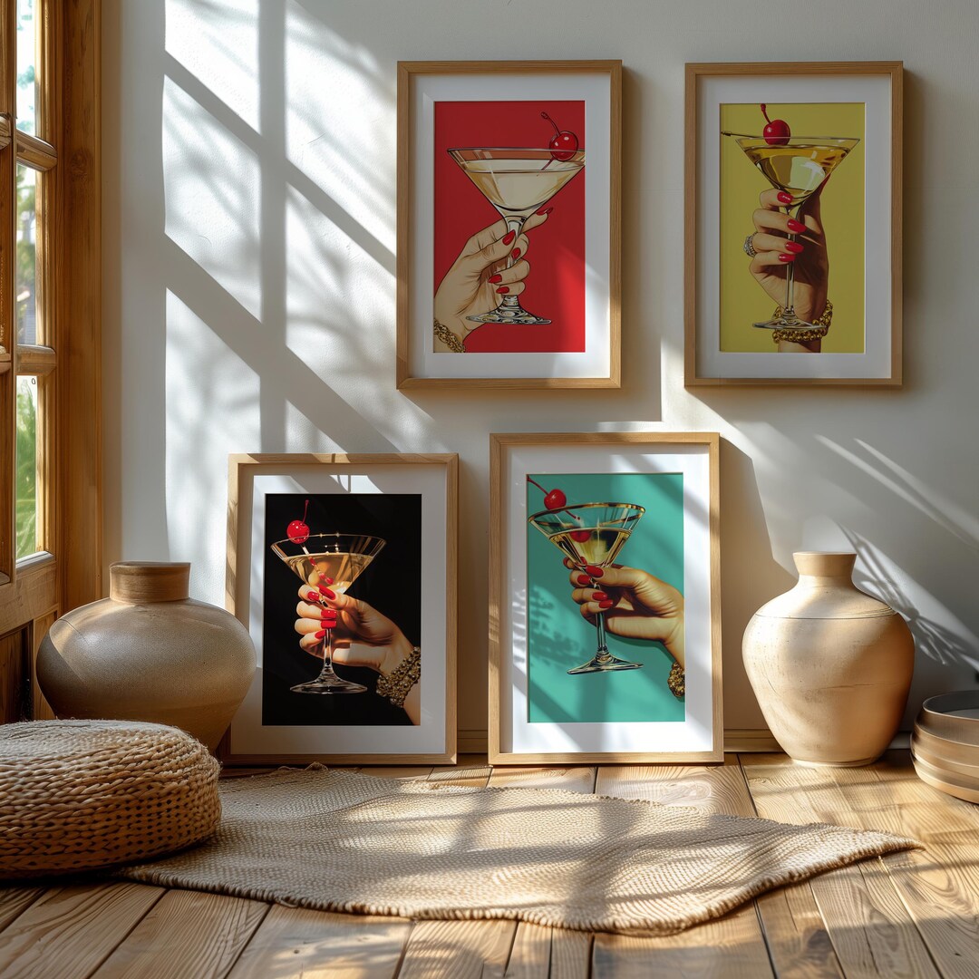 Elegant Martini Wall Art Bundle | Glam Cocktail Aesthetic | Chic Woman ...