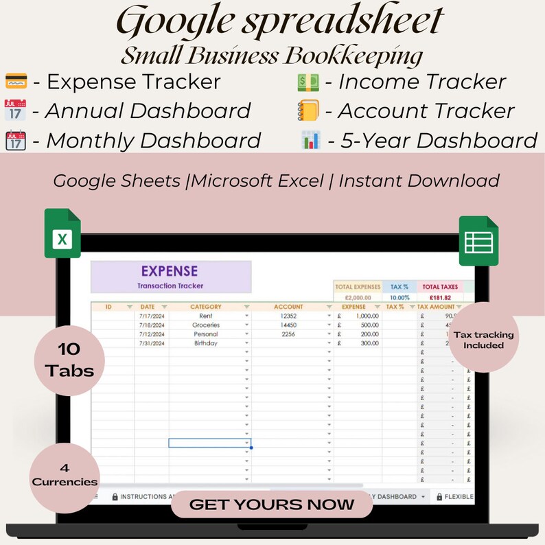 Ultimate Small Business Bookkeeping Package 5-year Dashboard, Tax ...