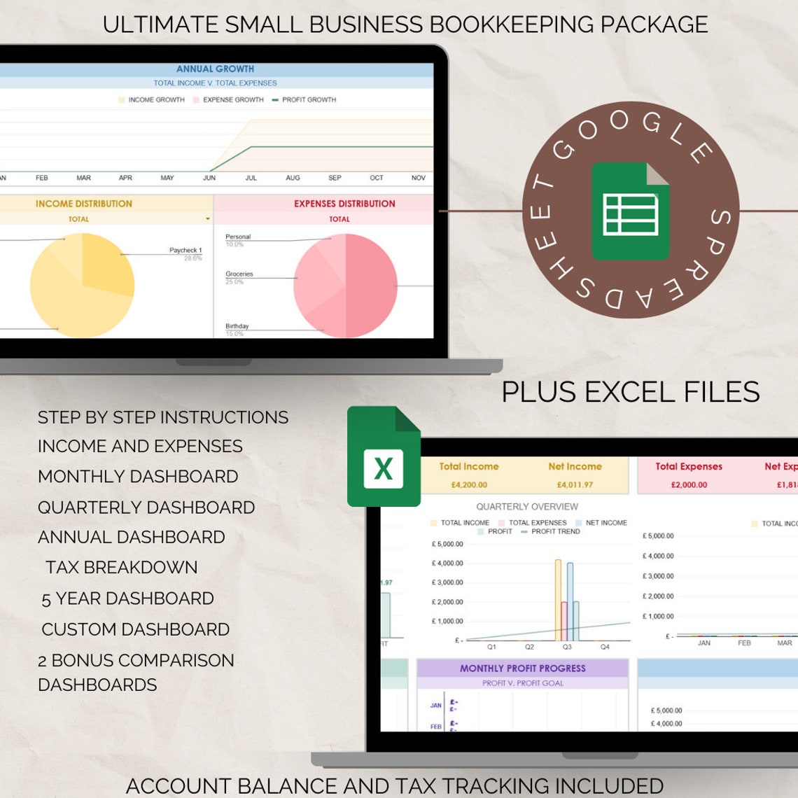 Ultimate Small Business Bookkeeping Package 5-year Dashboard, Tax ...