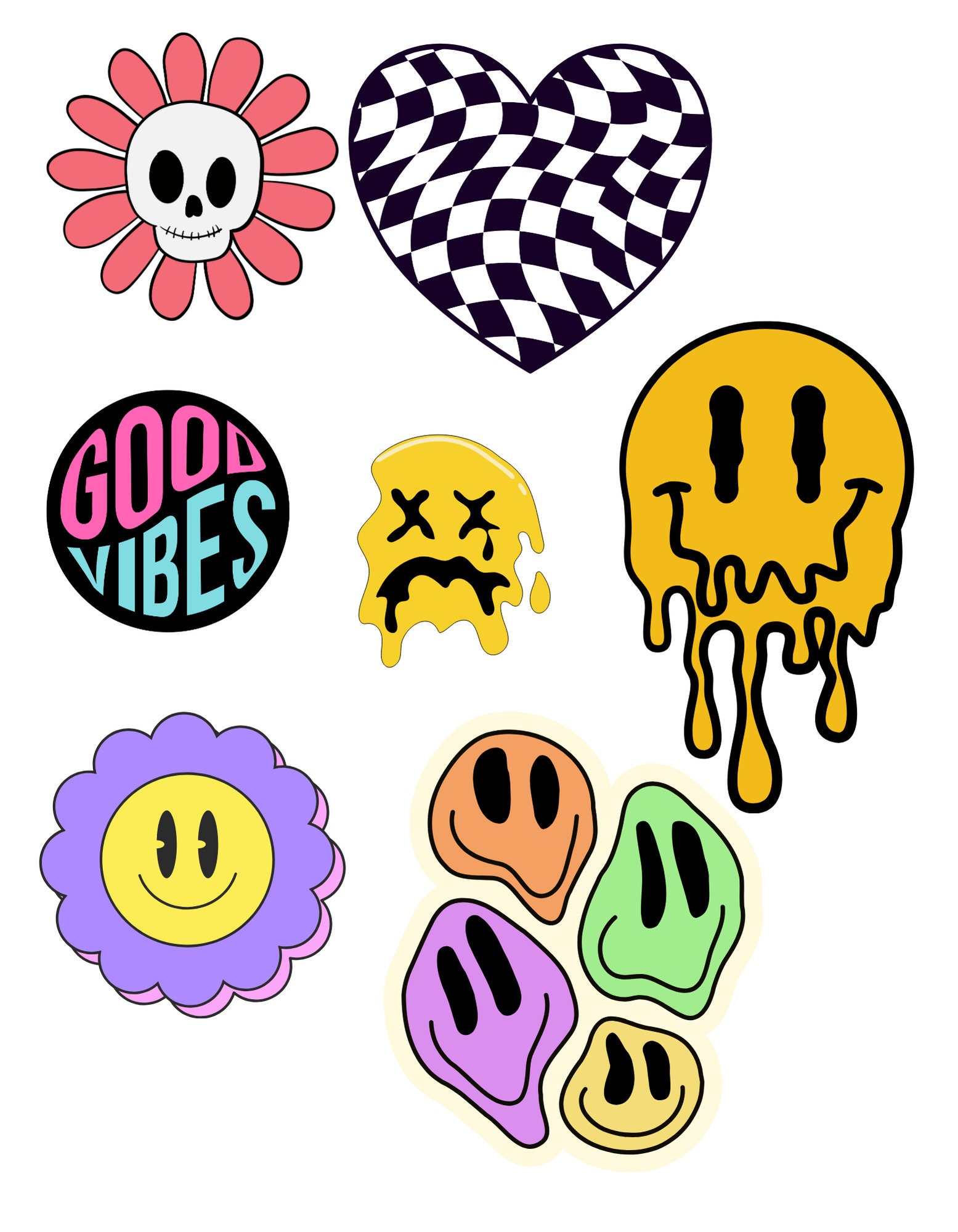 Retro Sticker SVG File Bundle Colourful Designs Good Vibes, Melting ...