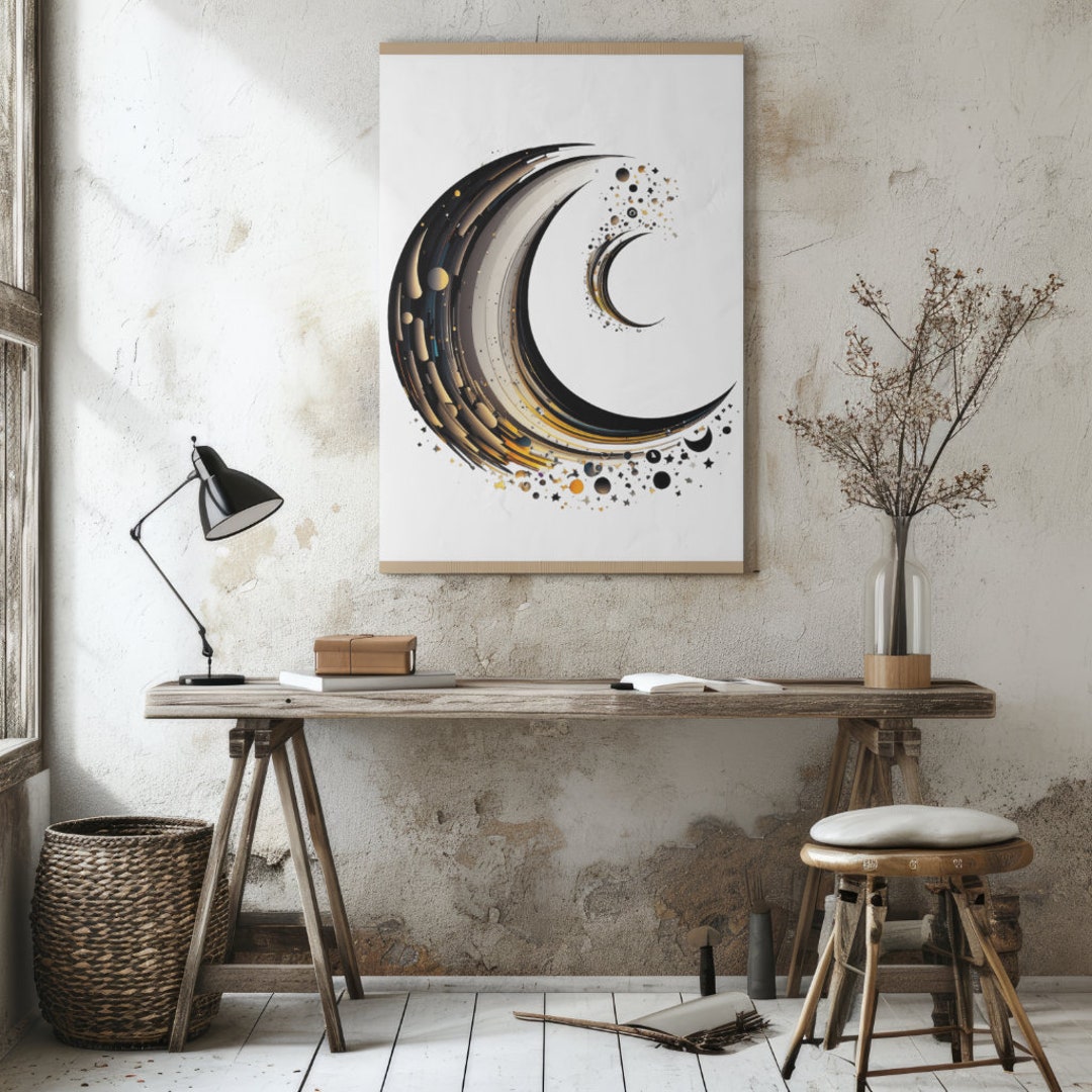 Abstract Crescent Moon SVG File, Celestial Themed With Stars and ...