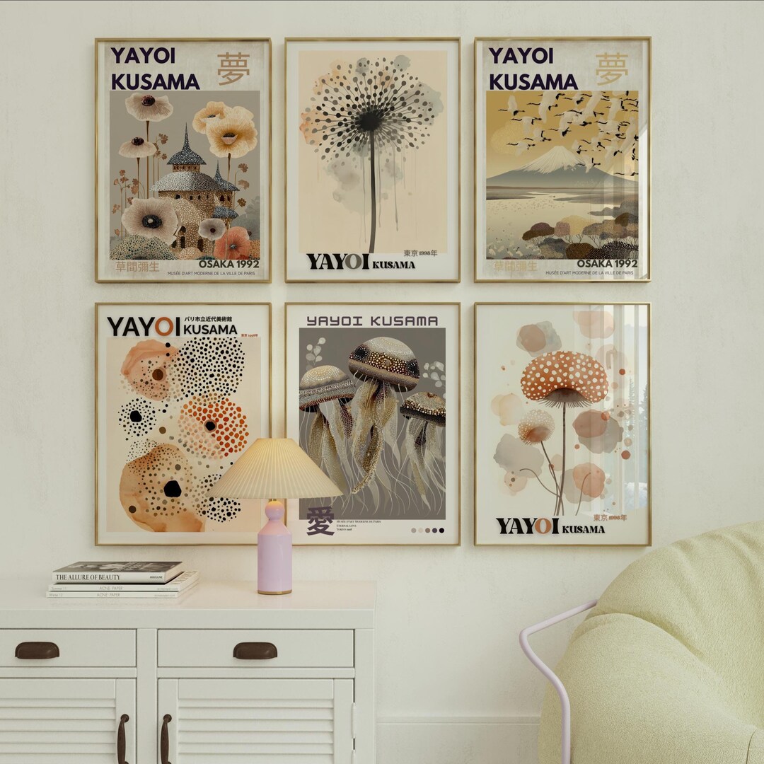 Yayoi Kusama Bundle of 6 – Yayoi Kusama Print Set, Japandi Wall Art ...