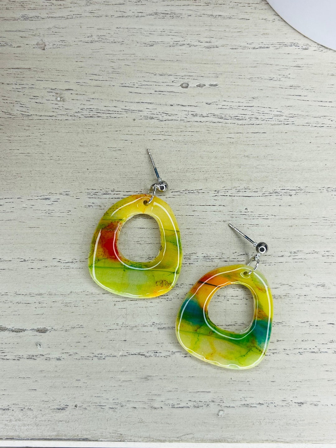 Hand Painted Donut Shaped Dangle Earrings - Etsy