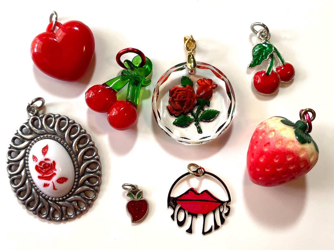 Vintage Floral Heart Fruit Charms Pendants, Pick a Charm, Cherry ...