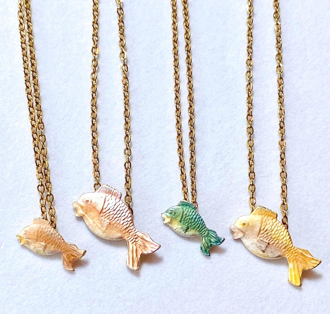 Vintage Guilloche Enamel Fish Charm Necklace Pendant, Pretty Colorful ...