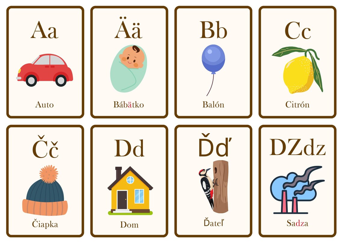 Slovak Alphabet Flash Cards, Slovenska Abeceda Karty, Printable PDF ...