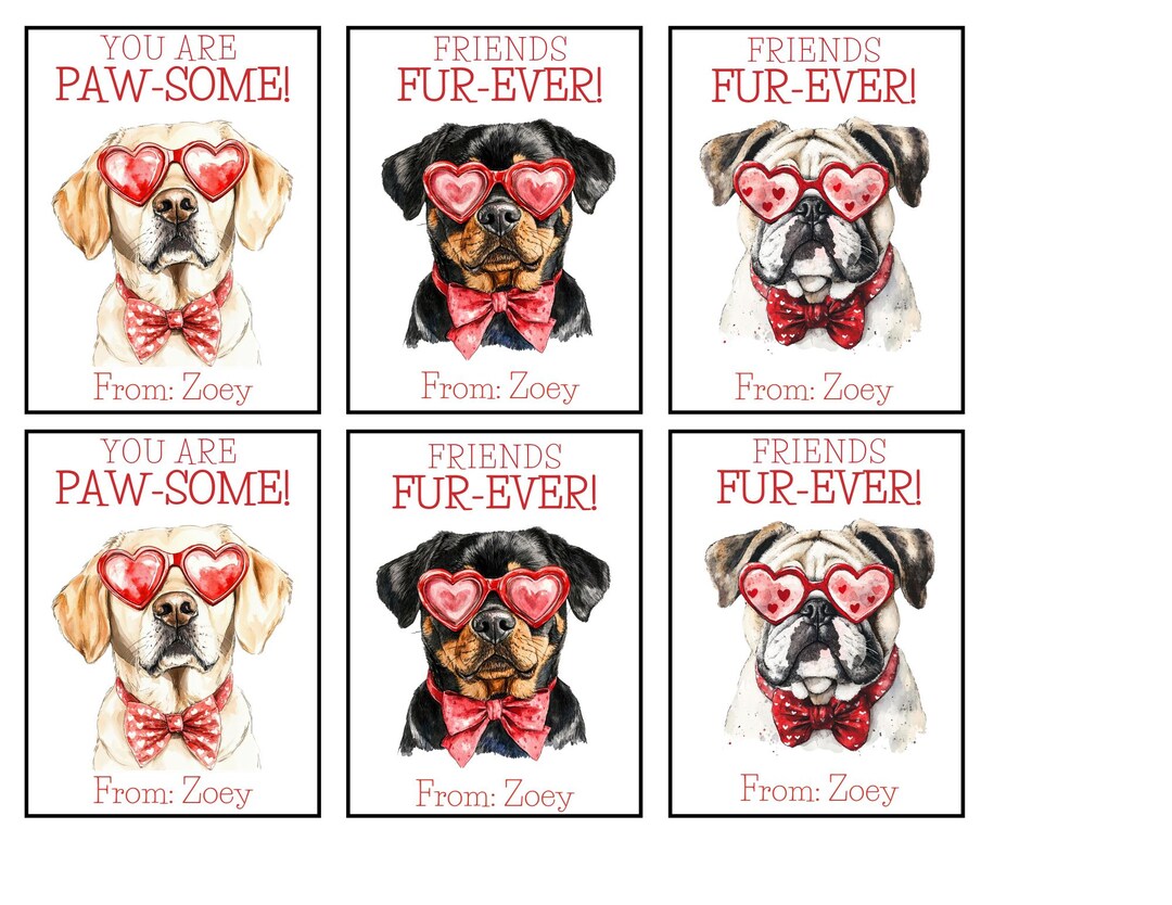 Kids Dog Valentines Day Cards, Printable Valentines Day Cards, Editable ...