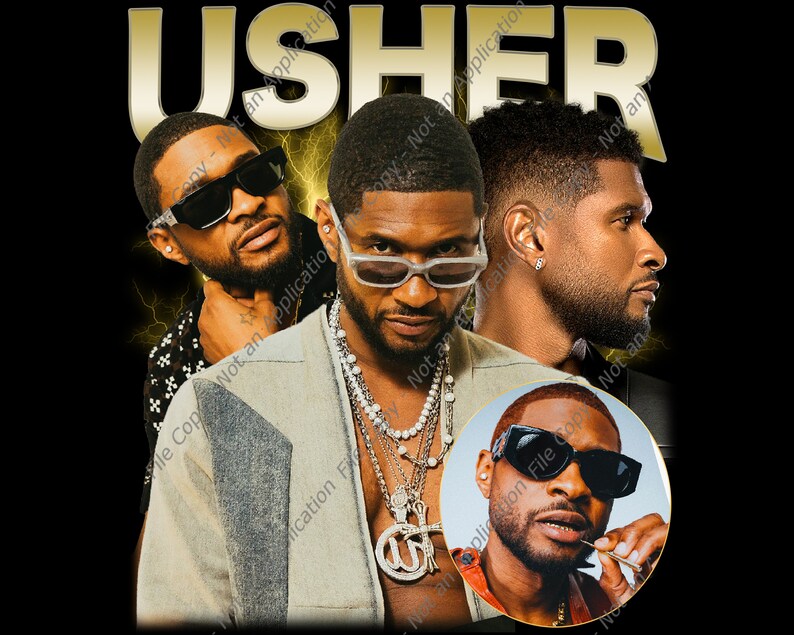 USHER Png, USHER T-shirt Design PNG Digital Raymond, R&B, Hiphop, Retro ...