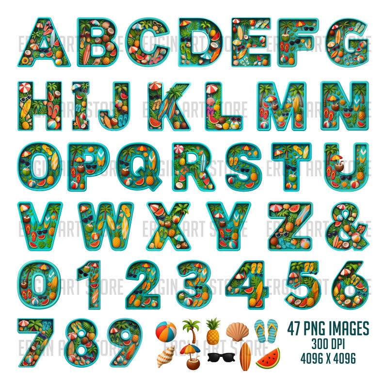 Summer Alphabet PNG Clipart: Letters, Numbers, & Graphics (digital ...