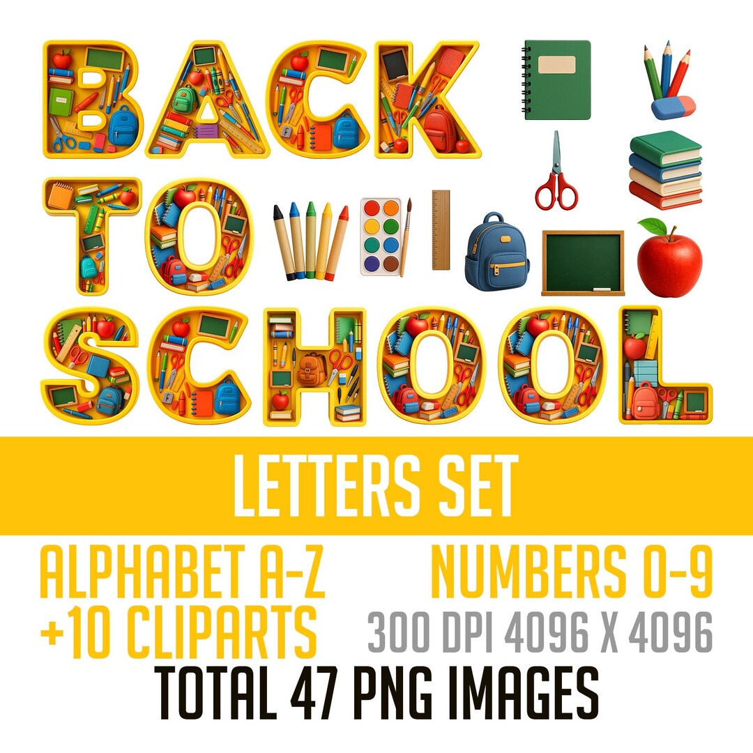 Back to School Alphabet Letters PNG, School Font, School Clipart ...