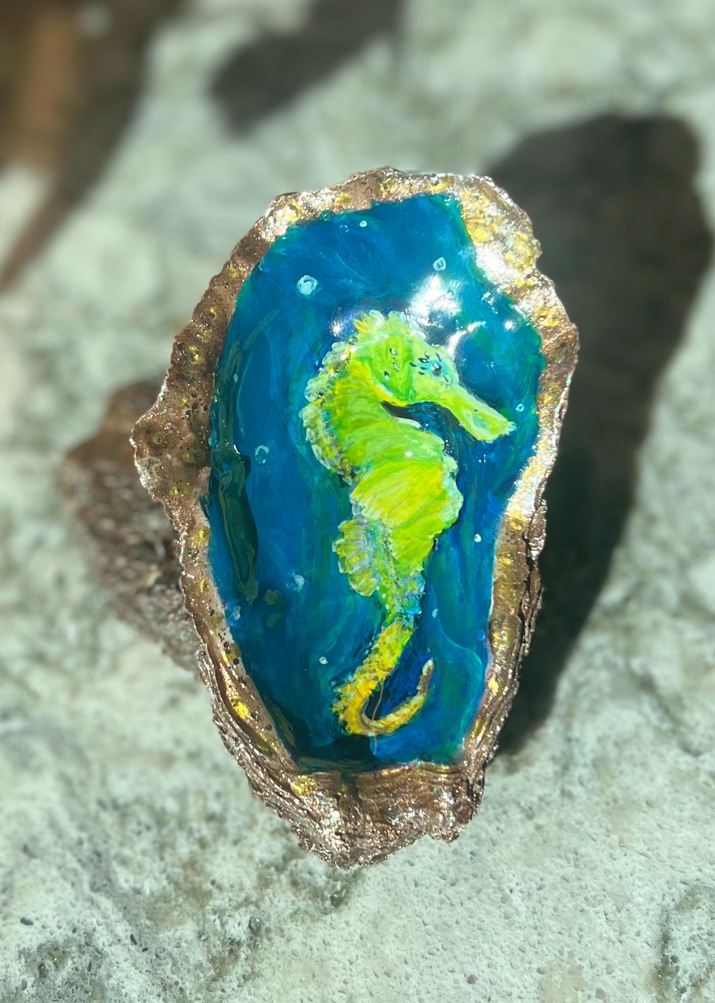 Hand Painted Oyster Shells, Sea Horse, Hippocampus, Underwater Sea Life ...