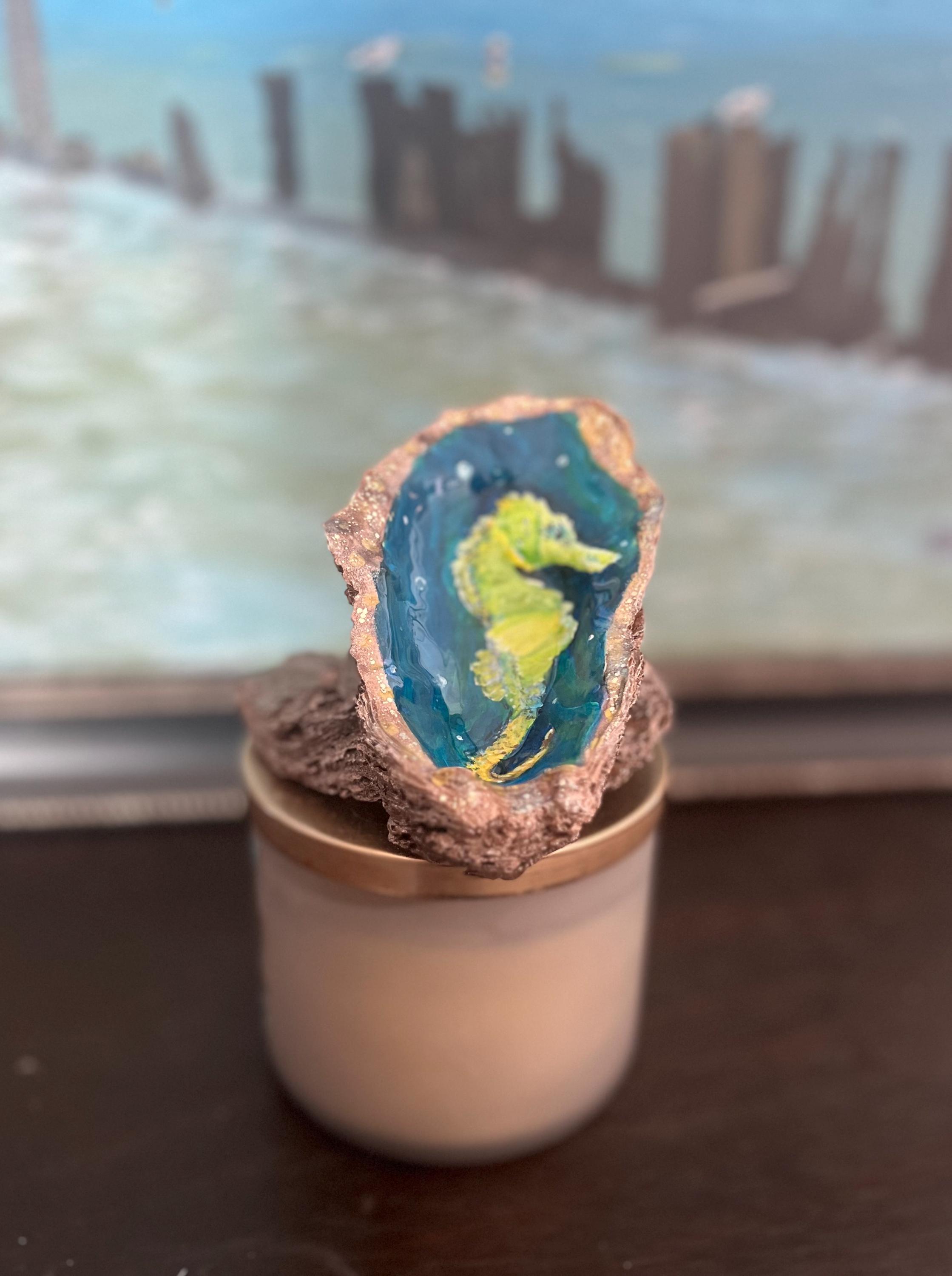 Hand Painted Oyster Shells, Sea Horse, Hippocampus, Underwater Sea Life ...