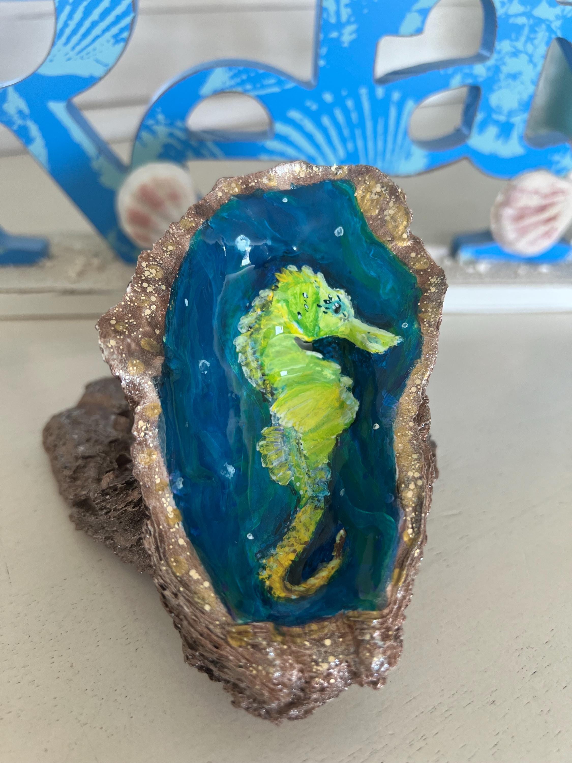 Hand Painted Oyster Shells, Sea Horse, Hippocampus, Underwater Sea Life ...
