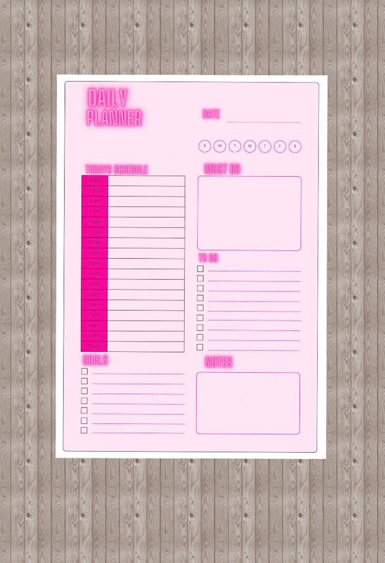 Pink Minimalist 24 Hour Printable Daily Planner, Simple to Do List, Daily Goals Planner. - Etsy
