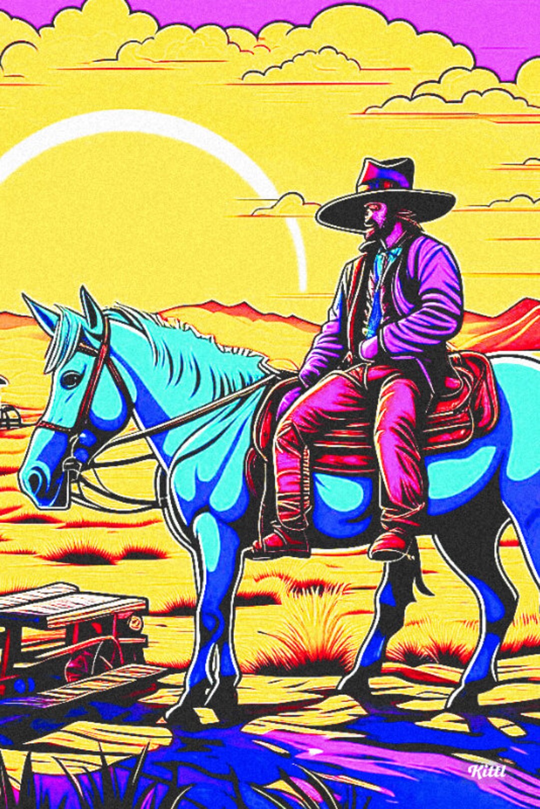 Psychedelic Cowboy, Cowboy, Sunset, Horse, Cowboy on a Horse - Etsy