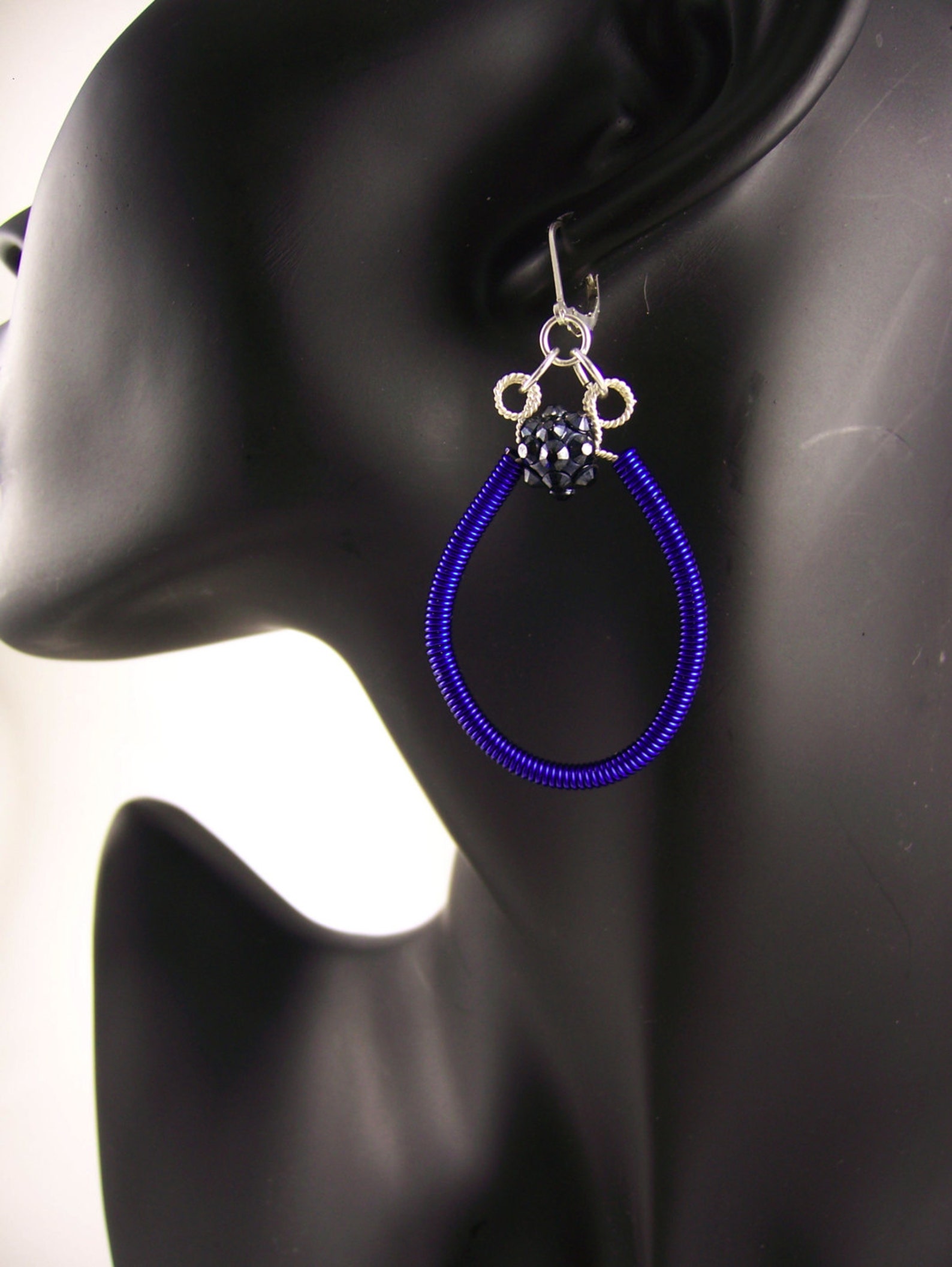 Royal Blue Wire Wrapped Earrings - Dark Blue Earrings - Blue Bead ...