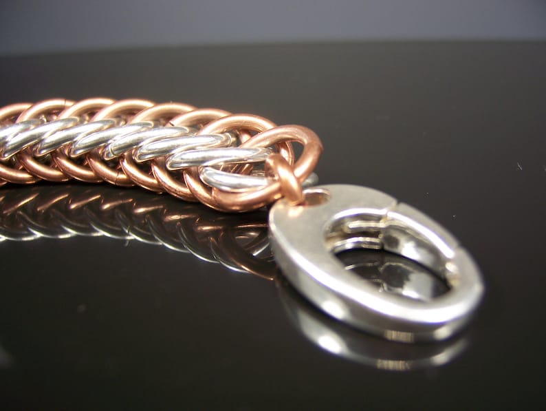 Men's Solid Sterling Silver Copper Bracelet - Mixed Metal Chainmaille ...