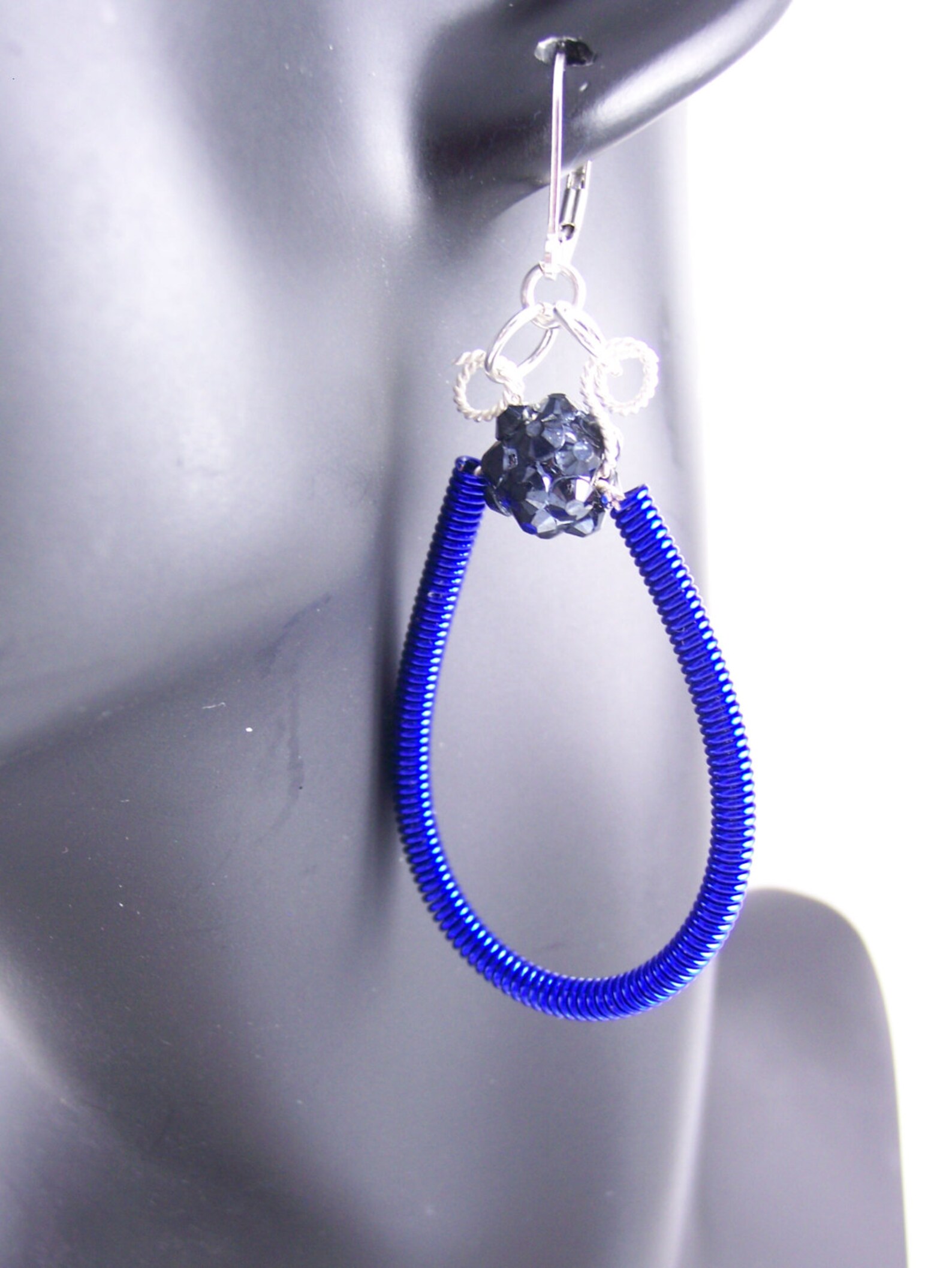 Royal Blue Wire Wrapped Earrings - Dark Blue Earrings - Blue Bead ...