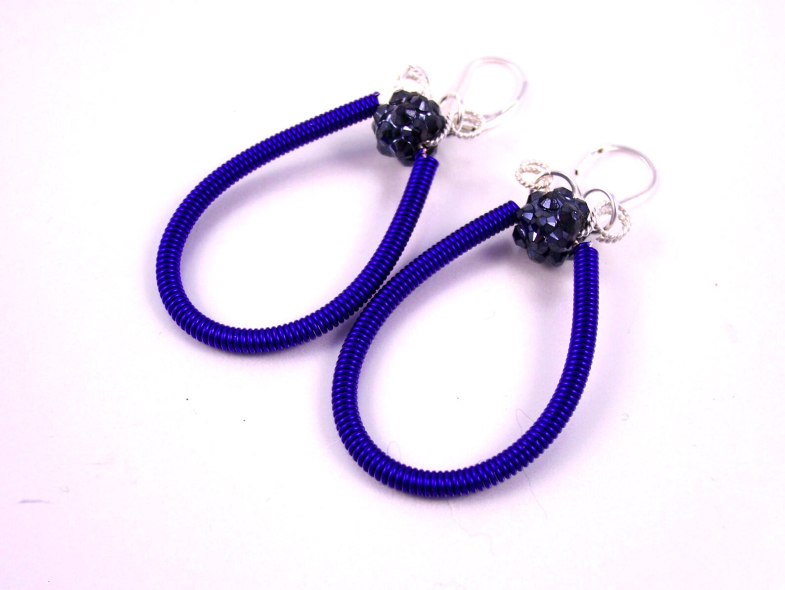 Royal Blue Wire Wrapped Earrings - Dark Blue Earrings - Blue Bead ...